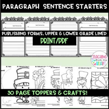 St. Patrick's Day Paragraph Writing Sentence Starters Frames and Craft ...