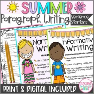 Summer Paragraph Writing Sentence Starters and Craft Activities | Made ...