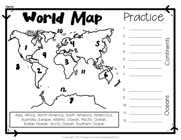 World Map: World Map Quiz (Test) and Map Worksheet | 7 Continents and 5 ...