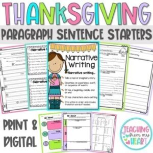 Thanksgiving Paragraph Writing Sentence Starters and Craft Activity ...