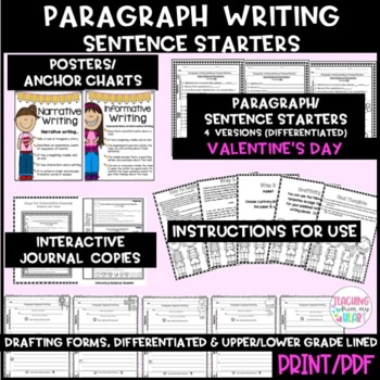 Valentine's Day Paragraph Writing Sentence Starters Frames and Craft ...