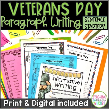 Veterans Day Writing Sentence Starters Frames Paragraph Writing Digital ...