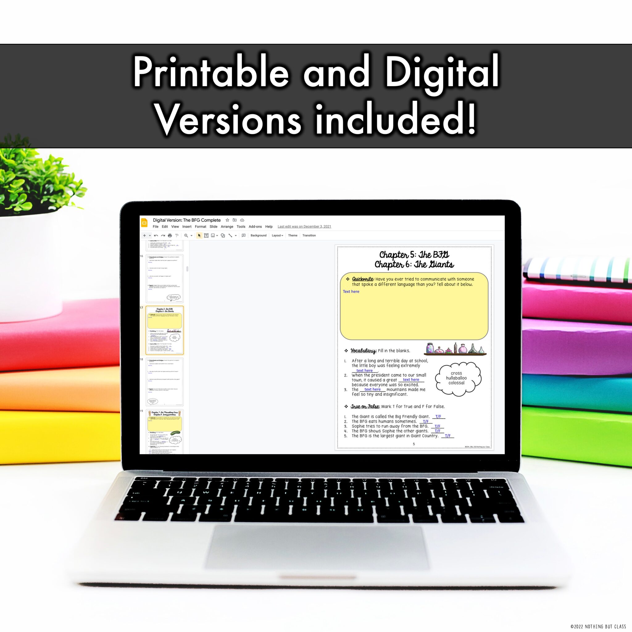 The BFG Novel Study Unit | Comprehension and Vocabulary with Activities ...