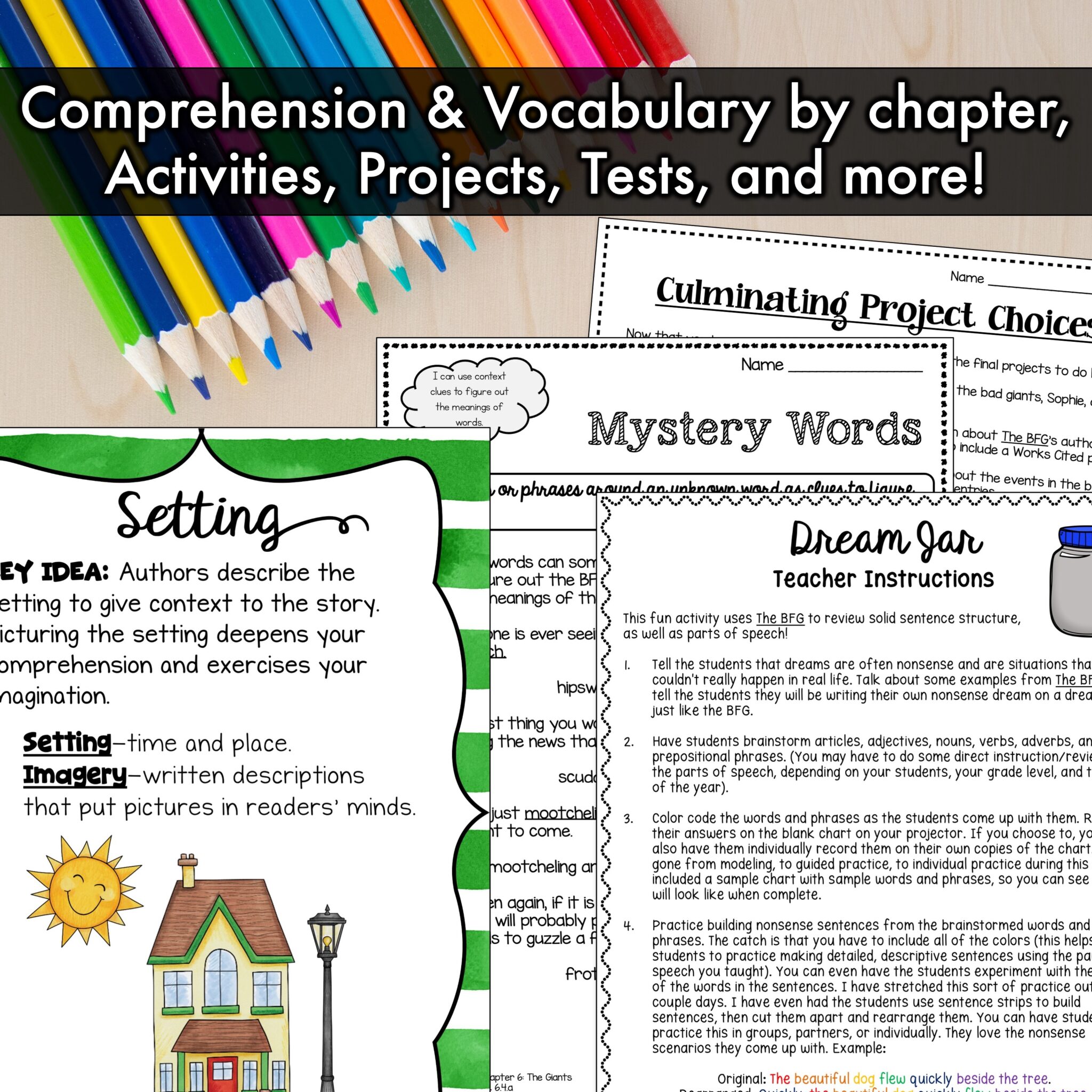 The BFG Novel Study Unit | Comprehension and Vocabulary with Activities ...