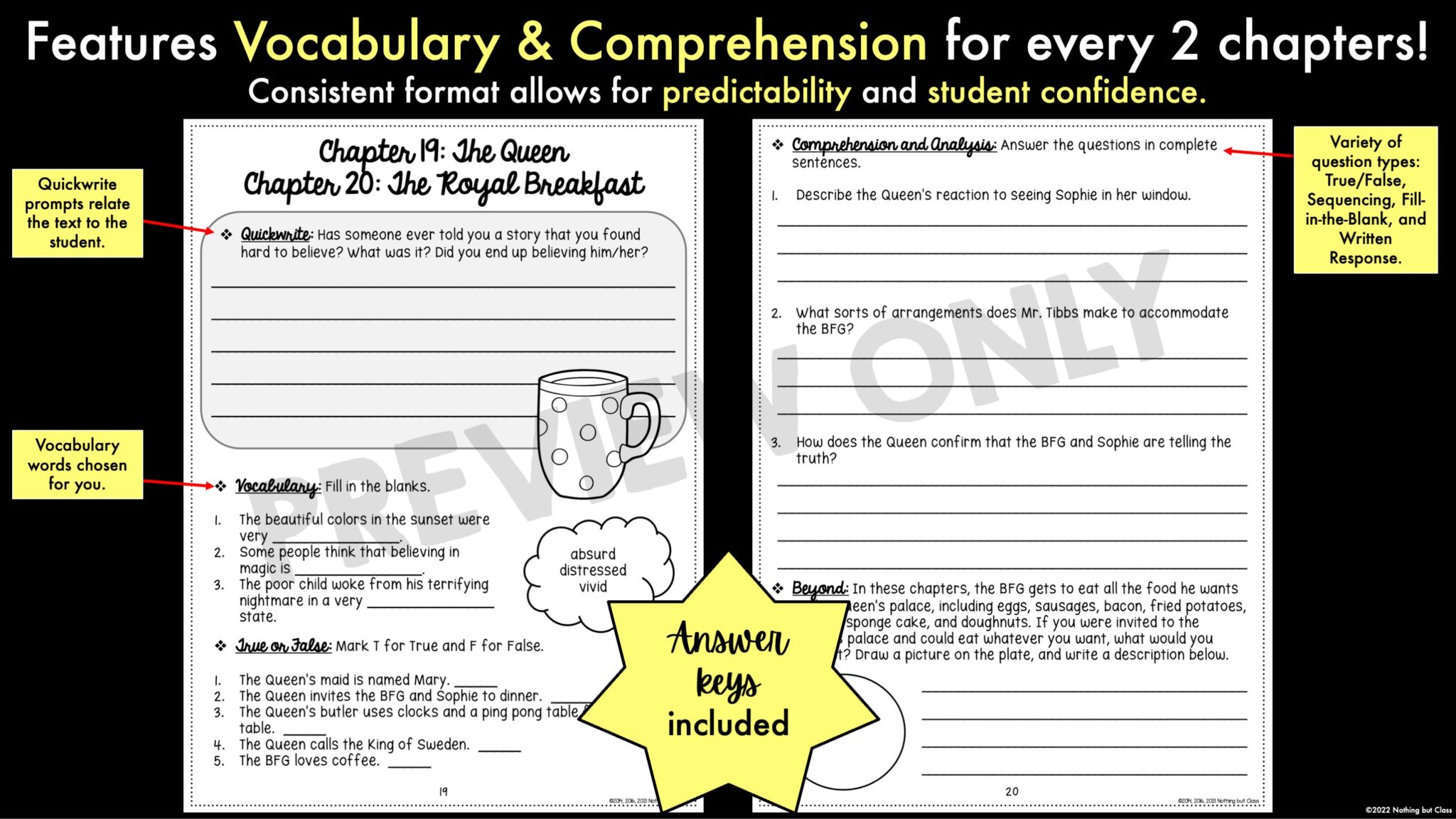 The BFG Novel Study Unit | Comprehension and Vocabulary with Activities ...