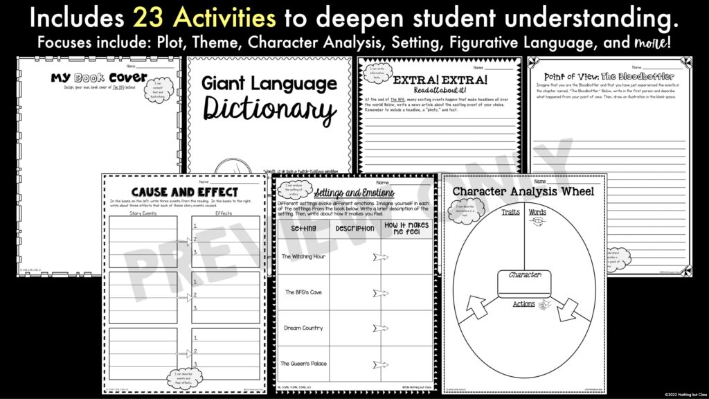 The BFG Novel Study Unit | Comprehension and Vocabulary with Activities ...