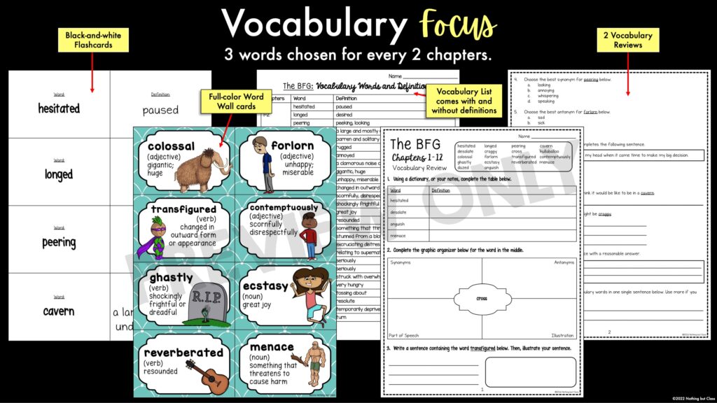 The BFG Novel Study Unit | Comprehension and Vocabulary with Activities ...