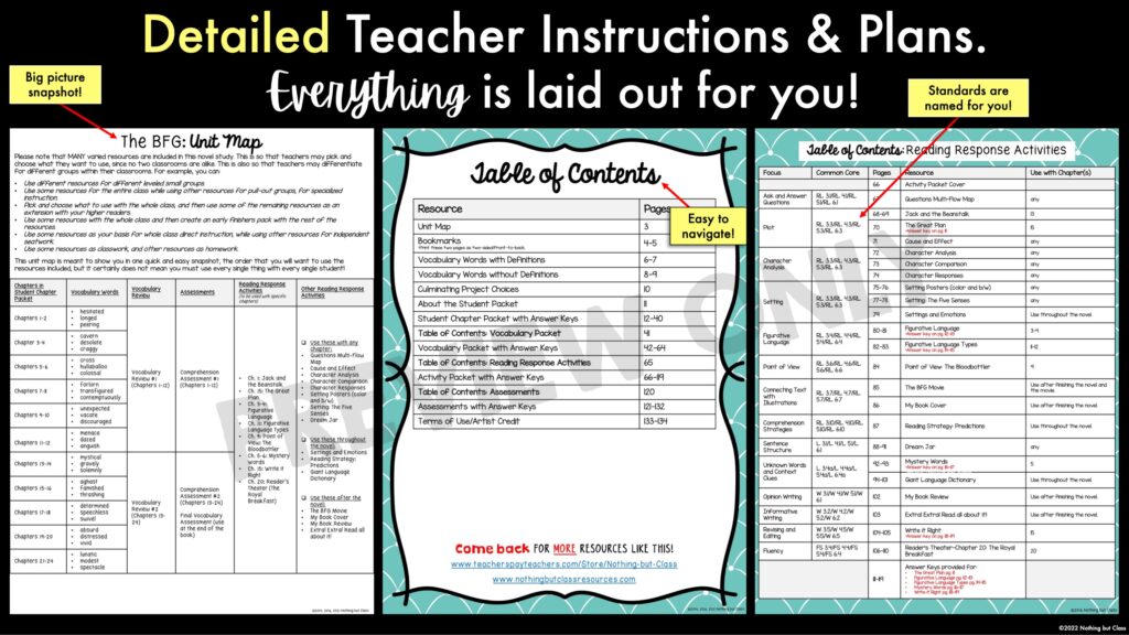 The BFG Novel Study Unit | Comprehension and Vocabulary with Activities ...