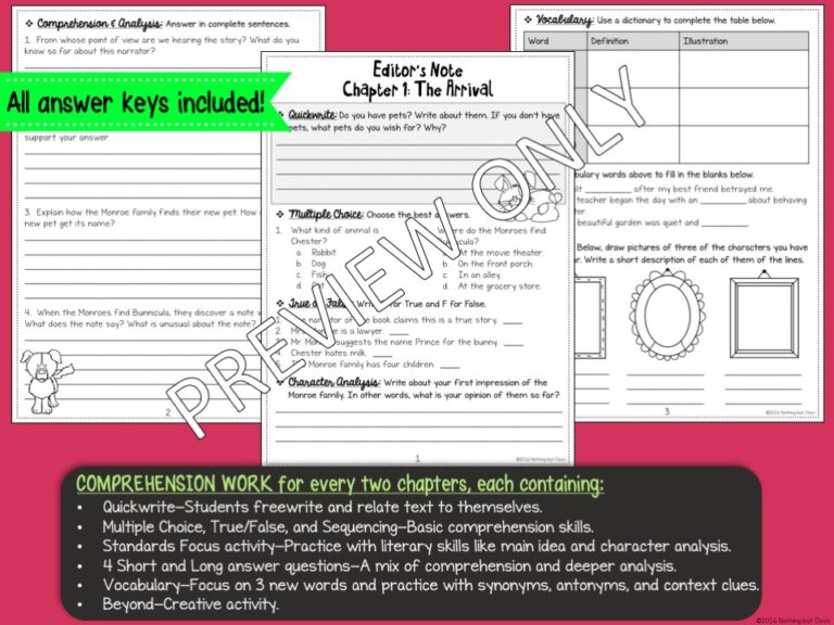 Bunnicula Novel Study Unit | Comprehension and Vocabulary with ...