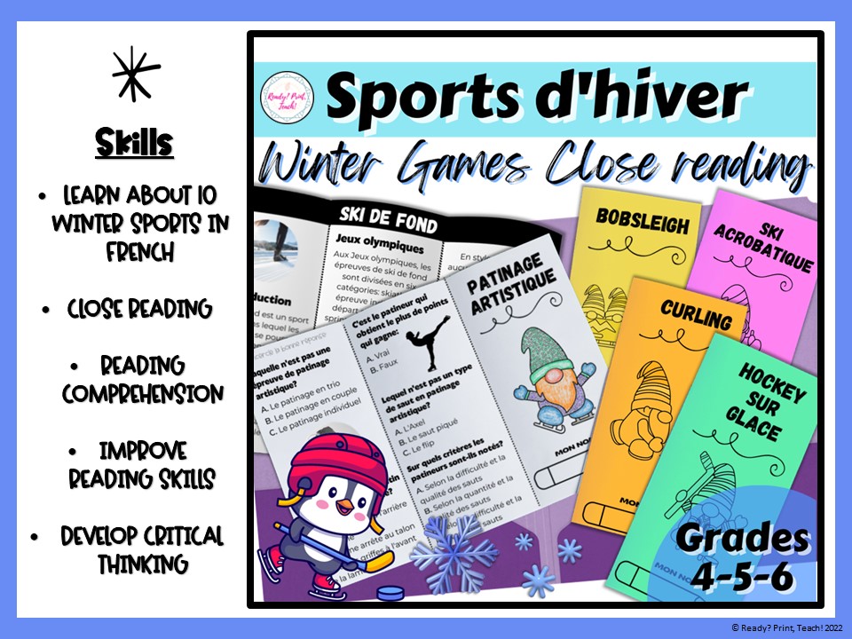 French Winter Sports Close reading passages Olympic Games Hands-on ...