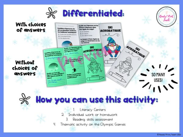 French Winter Sports Close reading passages Olympic Games Hands-on ...
