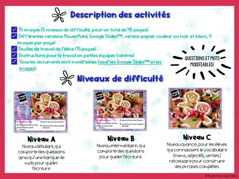 French winter discussion prompts Hiver pictures sentences building ...