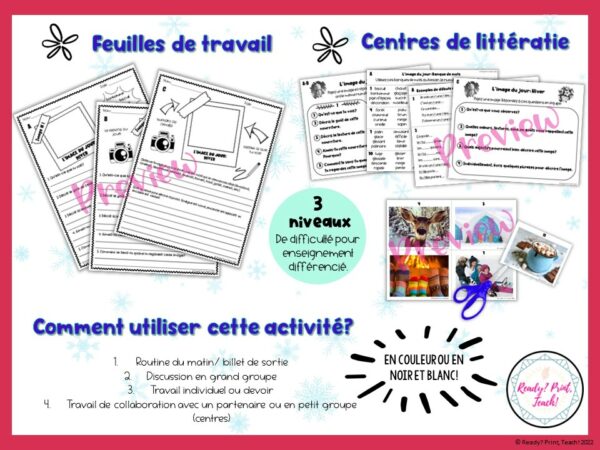 French winter discussion prompts Hiver pictures sentences building ...