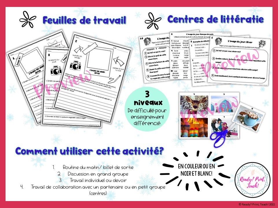 French winter discussion prompts Hiver pictures sentences building ...