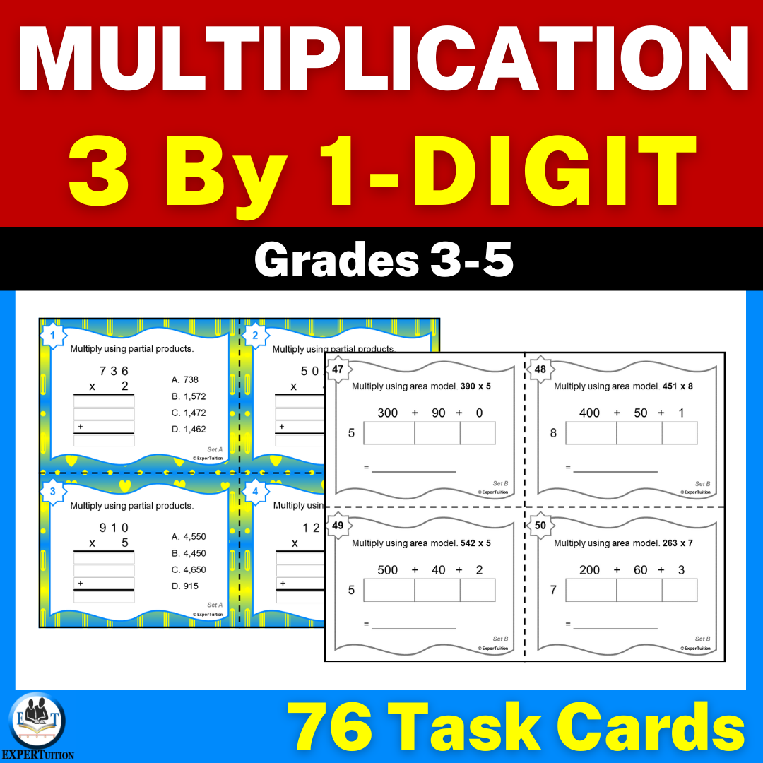 3 Digit By 1 Digit Multiplication Practice Task Cards Made By Teachers