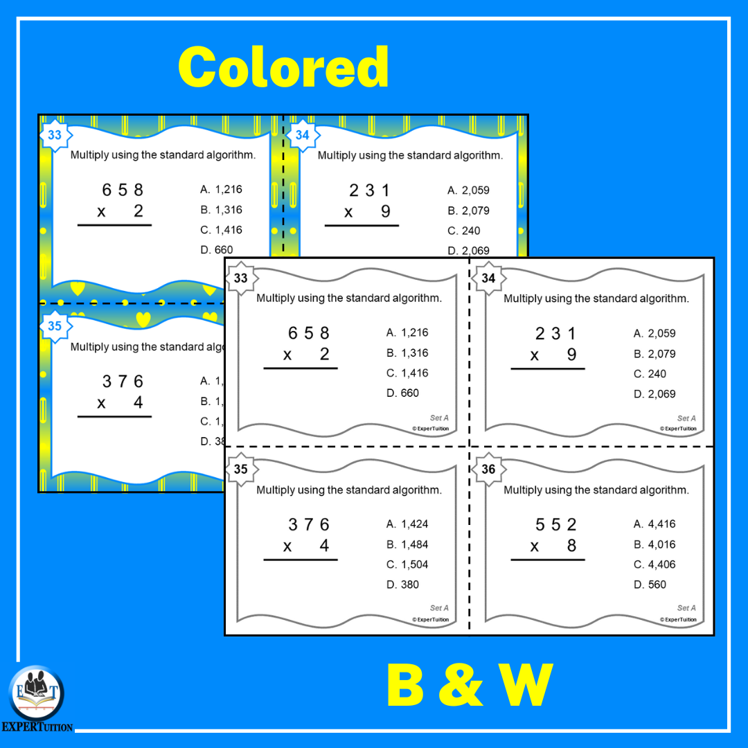 3 Digit by 1 Digit Multiplication Practice Task Cards | Made By Teachers