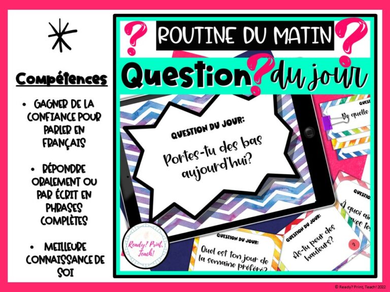 French 100 questions Morning routine Speaking prompts Editable PDF ...