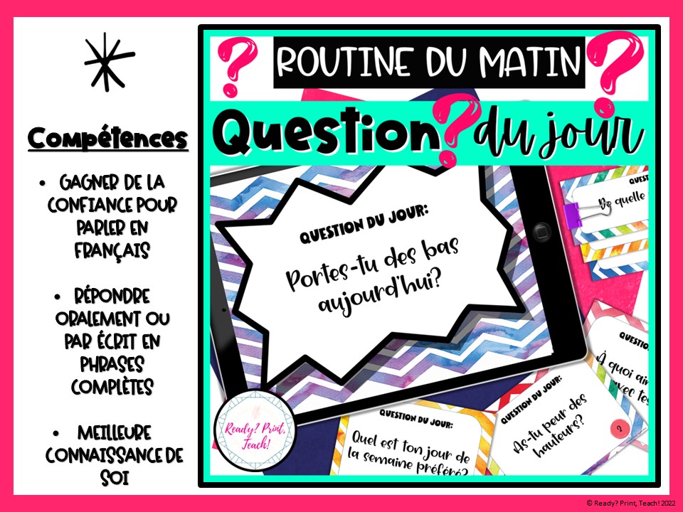 French 100 questions Morning routine Speaking prompts Editable PDF ...