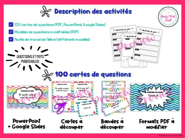 French 100 questions Morning routine Speaking prompts Editable PDF ...