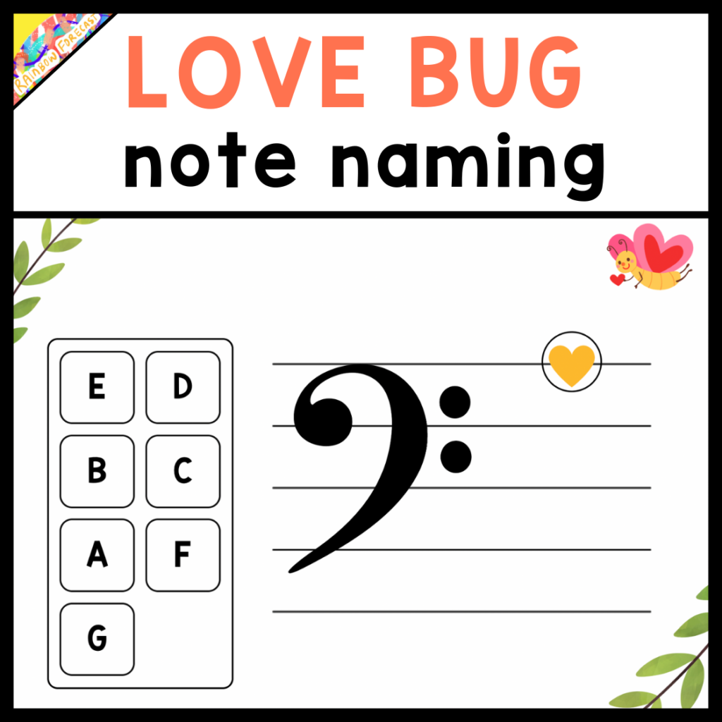 Valentines Bass Note Identification, Beginner Elementary Music Activity ...