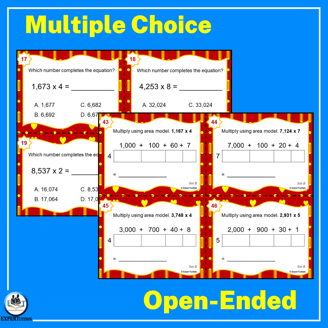 4 Digit by 1 Digit Multiplication Practice Task Cards | Made By Teachers