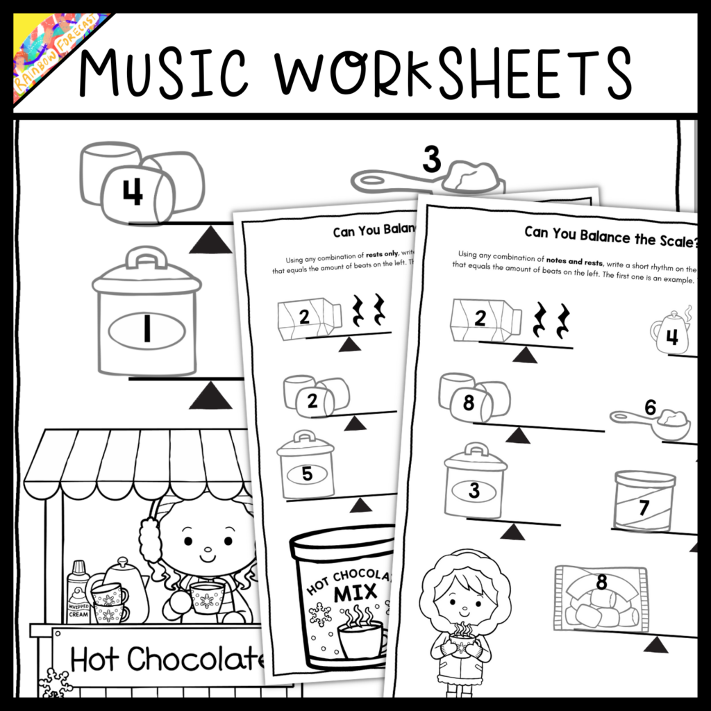 Note and Rest Equivalents Rhythm WORKSHEETS, Winter Valentines ...