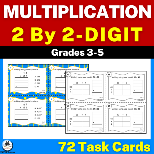 2 Digit by 1 Digit Multiplication Assessment Worksheets | Area Models ...