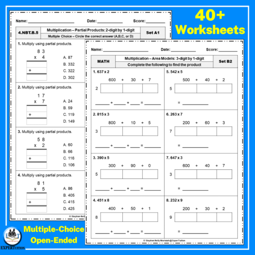 Multi-Digit Multiplication Worksheets and Task Cards Bundle | Made By ...