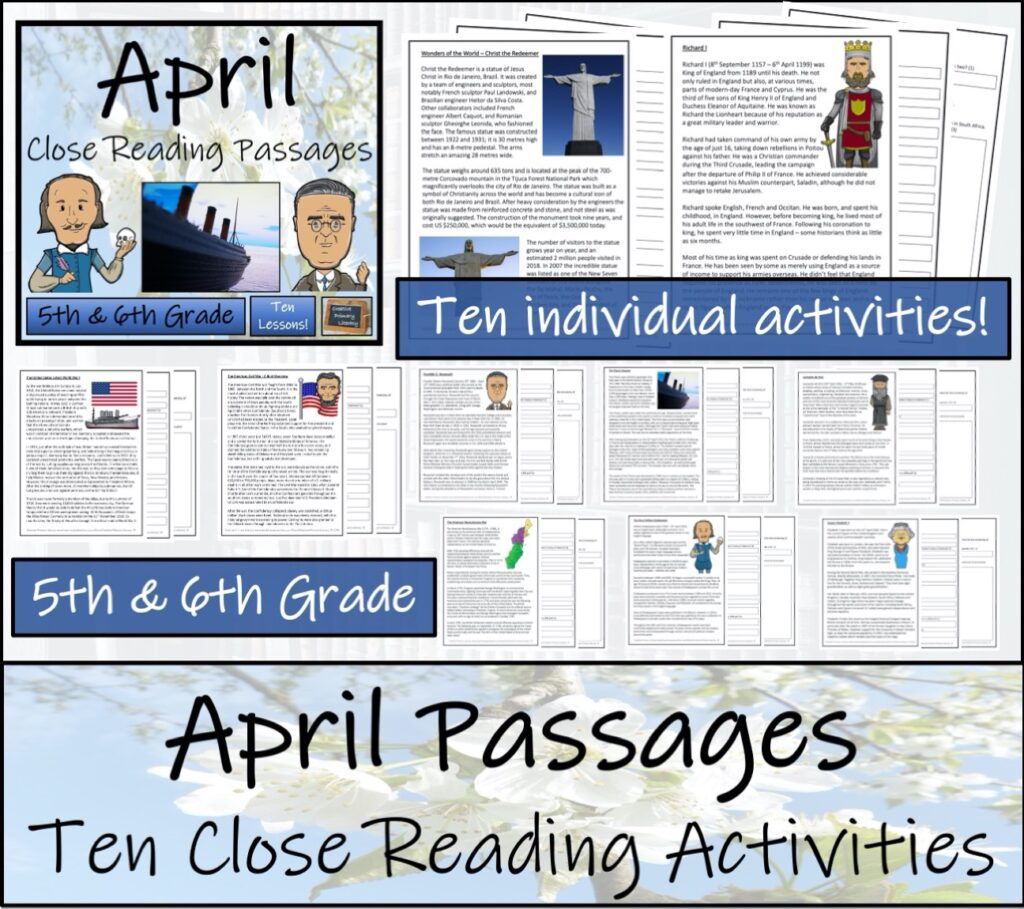 Spring Close Reading Comprehension Book Bundle | 5th Grade & 6th Grade ...