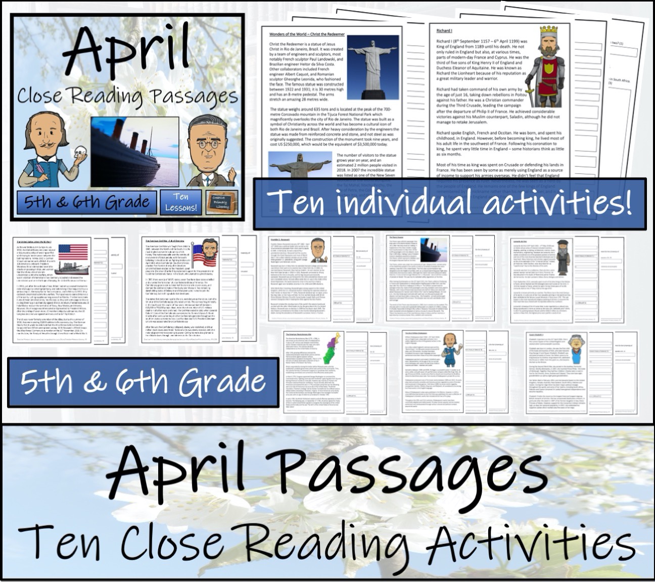 Spring Close Reading Comprehension Book Bundle | 5th Grade & 6th Grade ...