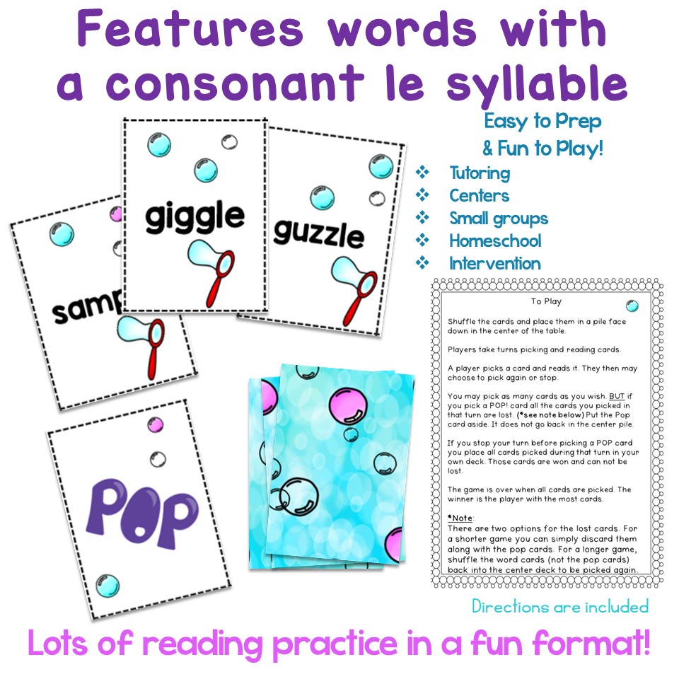 Consonant le - Final Stable Syllable - Game - Orton Gillingham | Made ...