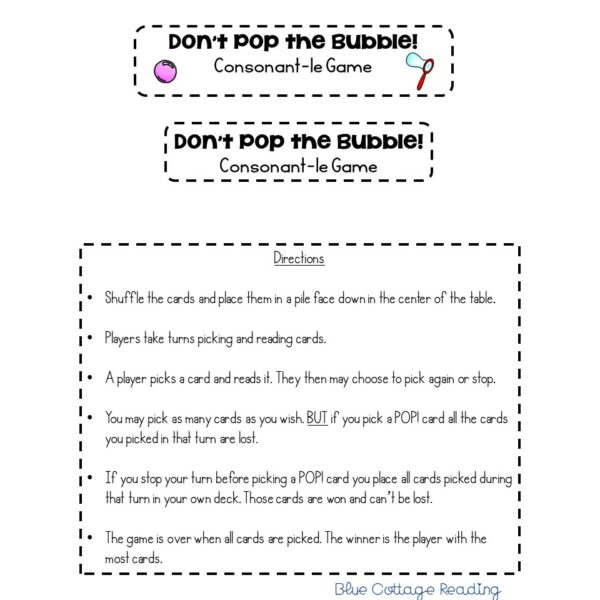 Consonant le - Final Stable Syllable - Game - Orton Gillingham | Made ...