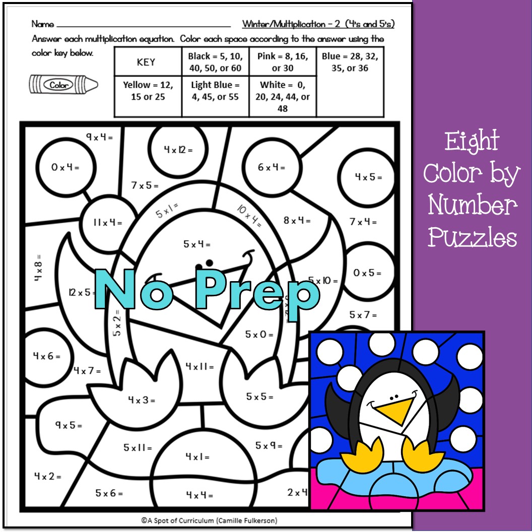 Winter Coloring Pages - Multiplication Color by Number | Made By Teachers