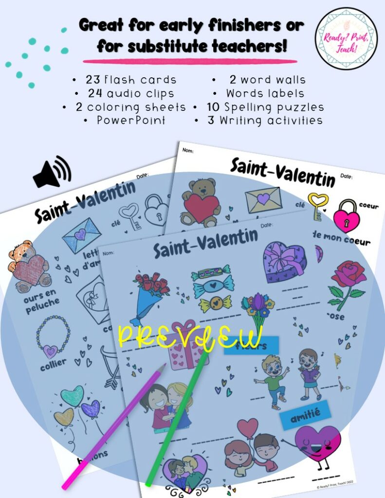 French Valentine's Day Vocabulary Speaking activities Writing AUDIO ...