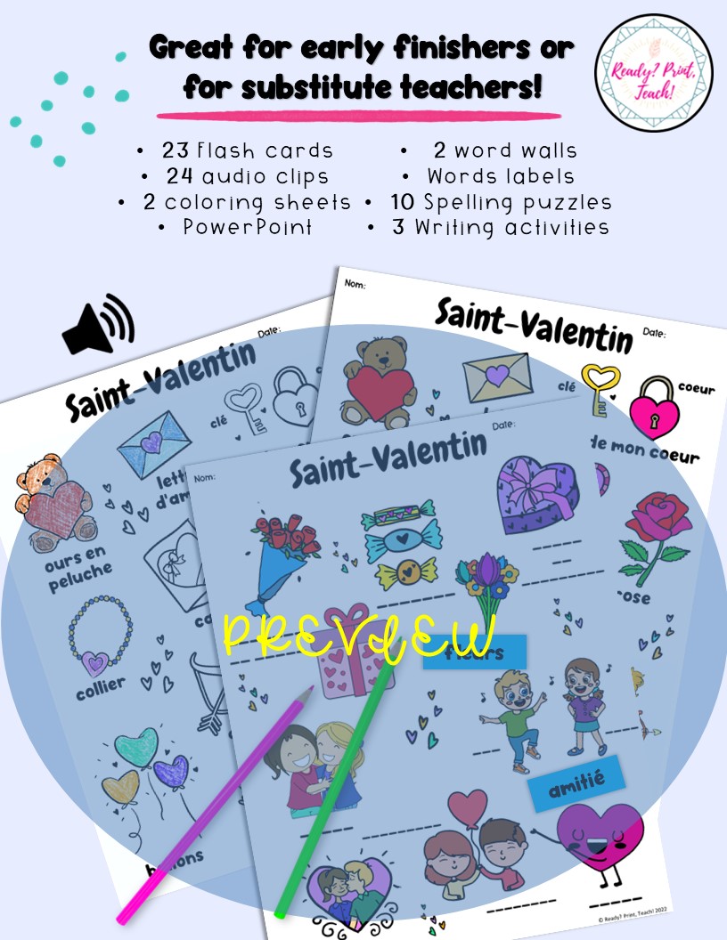 French Valentine's Day Vocabulary Speaking activities Writing AUDIO ...