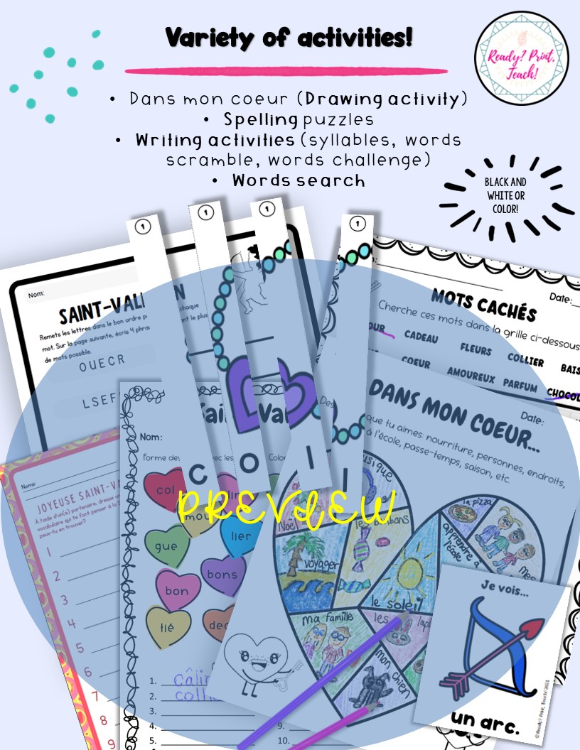 French Valentine's Day Vocabulary Speaking activities Writing AUDIO ...