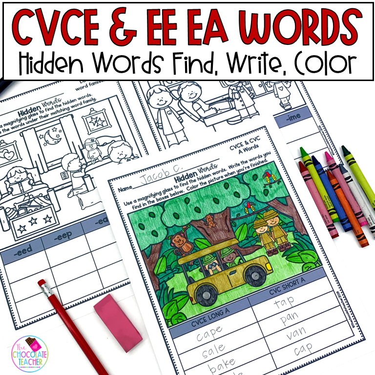 CVCE Words - EE and EA - Phonics Worksheets - Word Sorts - Hidden Words ...