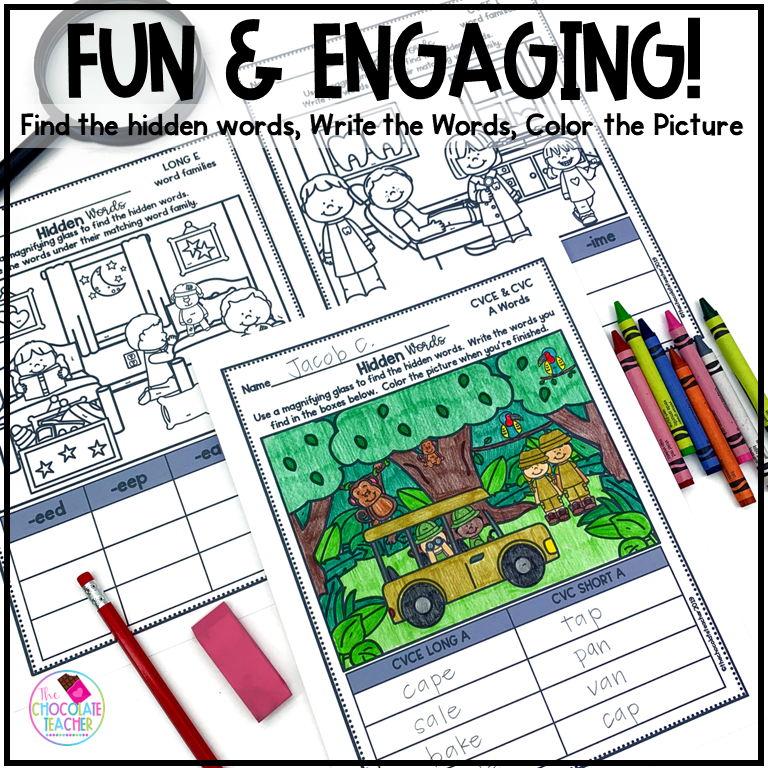 CVCE Words - EE and EA - Phonics Worksheets - Word Sorts - Hidden Words ...