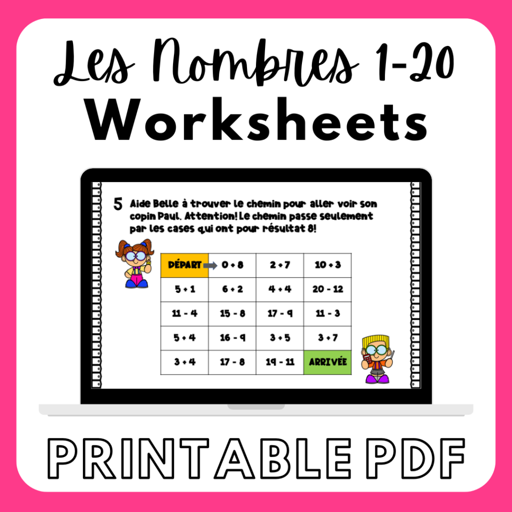 FRENCH Numbers 1-20 / Les Nombres 1-20 Activities Worksheets | Made By ...
