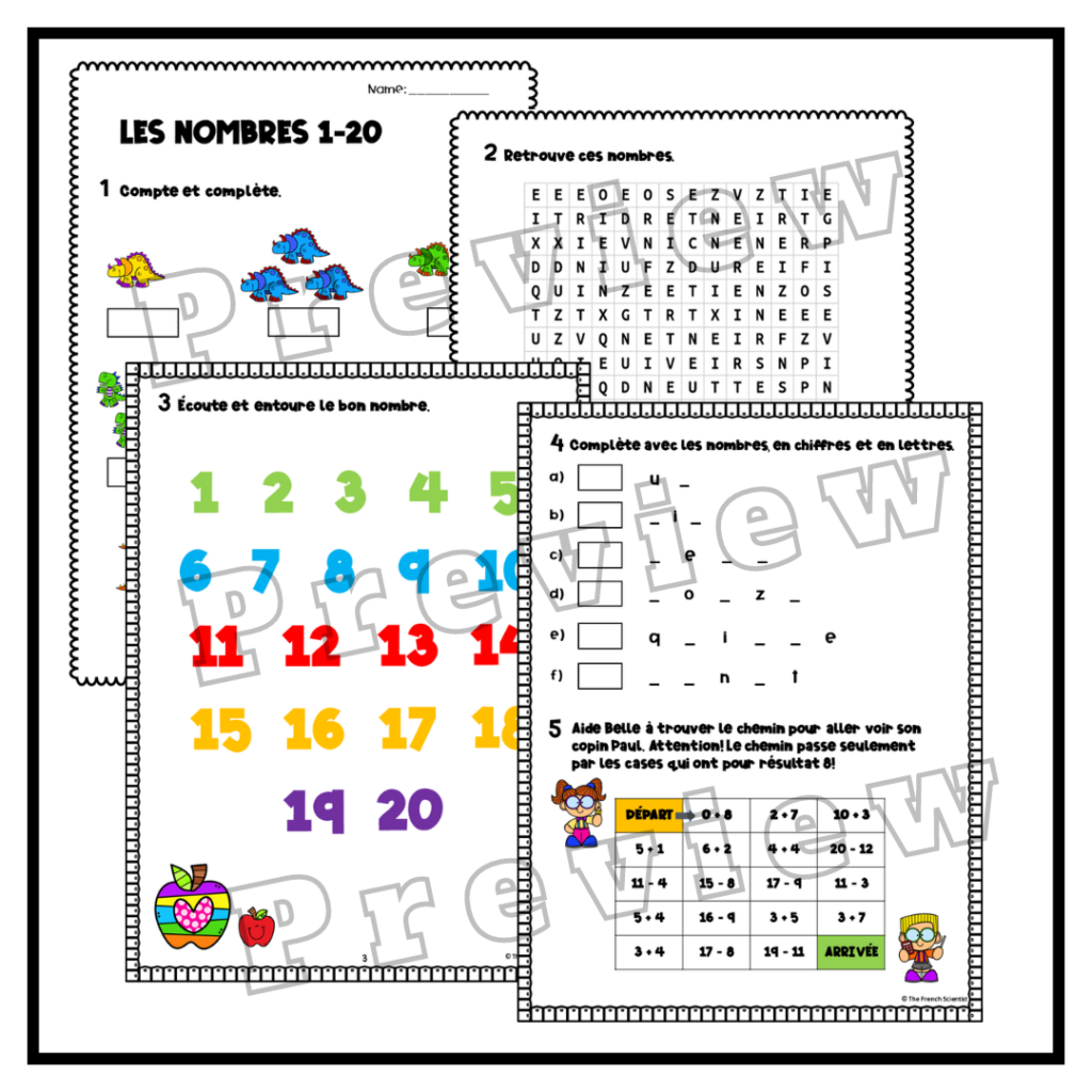 FRENCH Numbers 1-20 / Les Nombres 1-20 Activities Worksheets | Made By ...