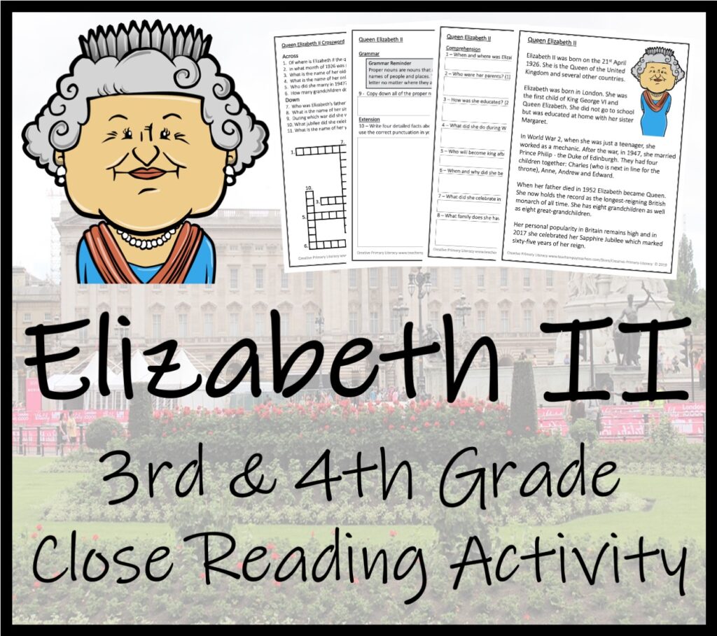 Queen Elizabeth II Close Reading Comprehension Activity | 3rd Grade ...