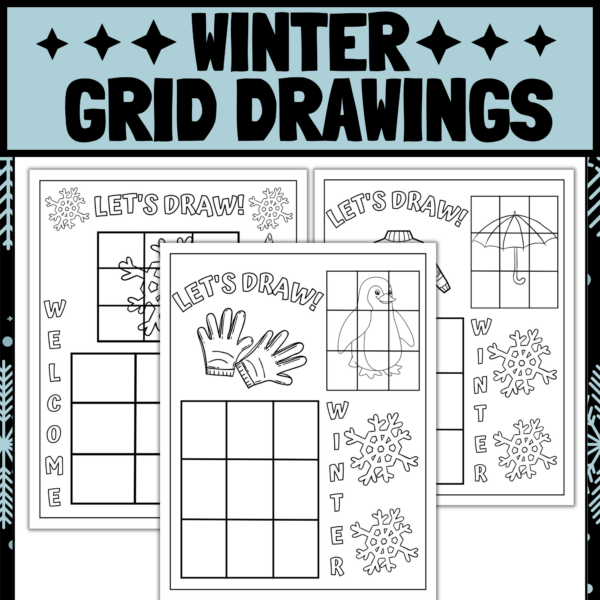 Winter Grid Drawings | Winter Graphing Worksheets | Winter coloring ...