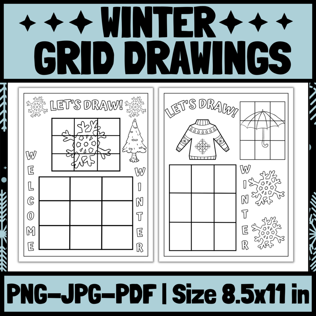 Winter Grid Drawings | Winter Graphing Worksheets | Winter coloring ...