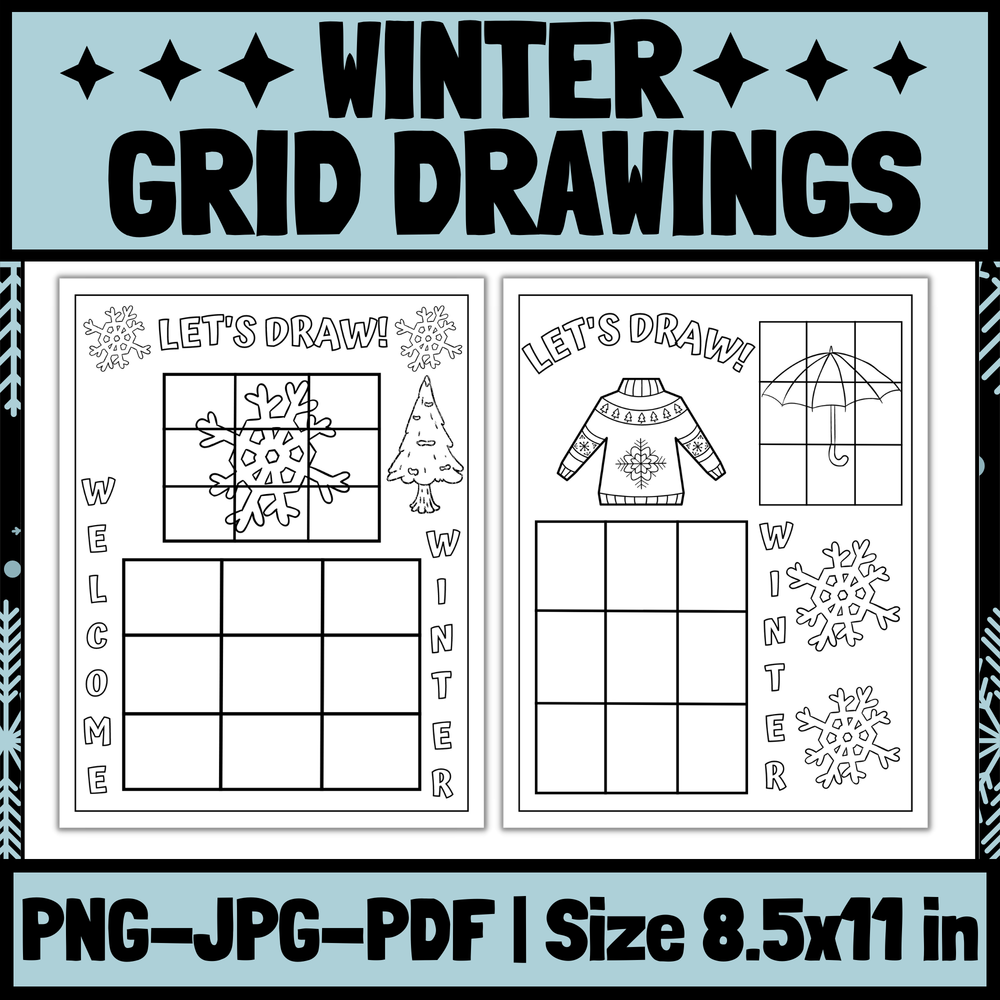 Winter Grid Drawings | Winter Graphing Worksheets | Winter coloring ...