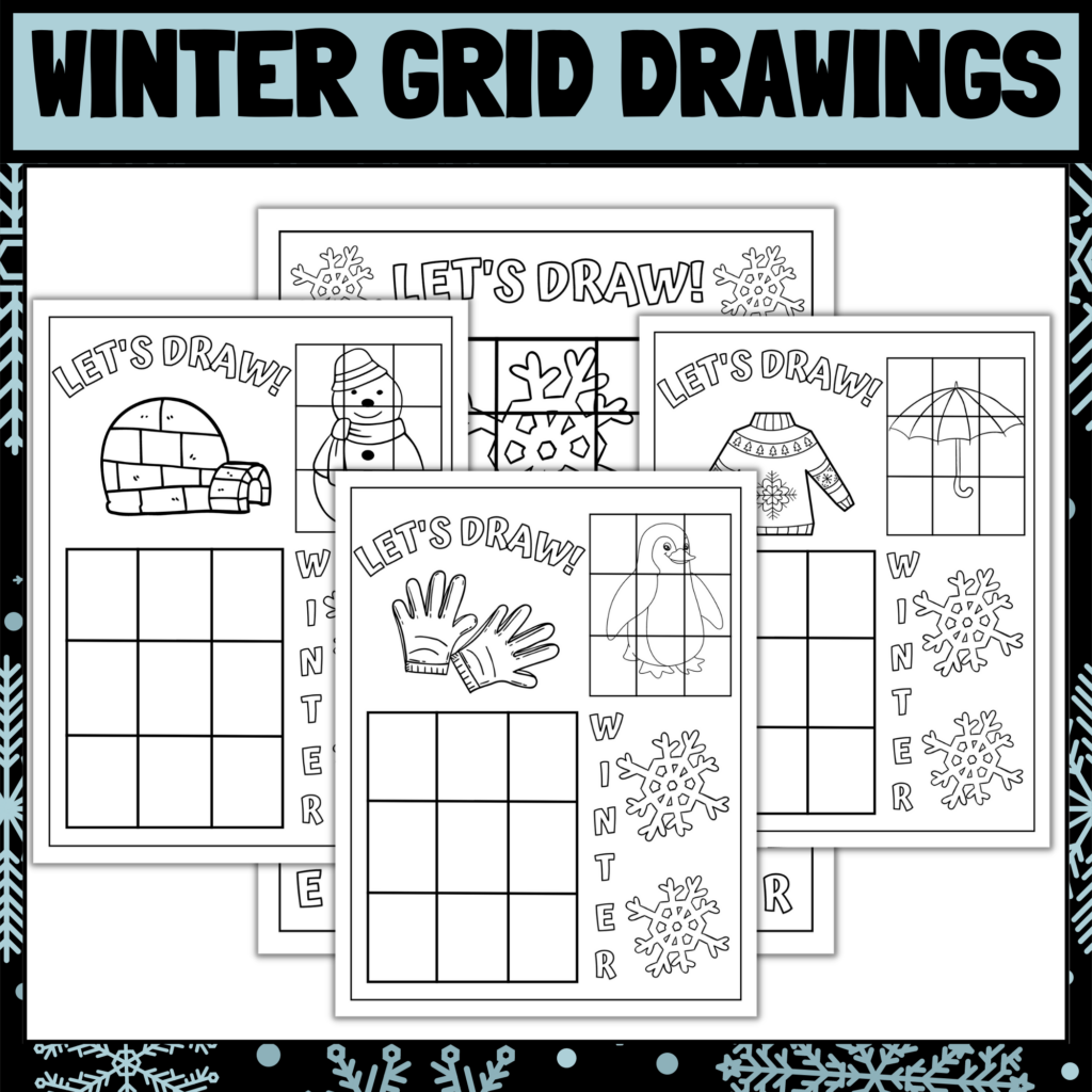 Winter Grid Drawings | Winter Graphing Worksheets | Winter coloring ...