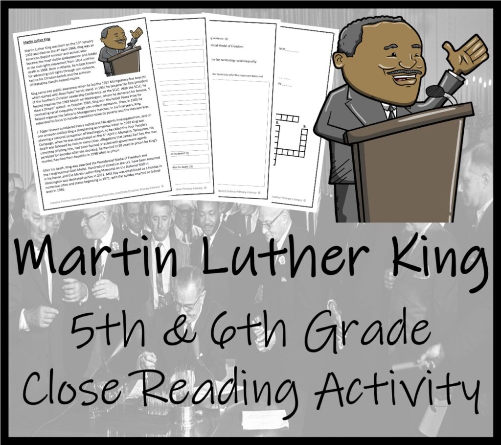 Martin Luther King Close Reading Comprehension Activity | 5th Grade ...