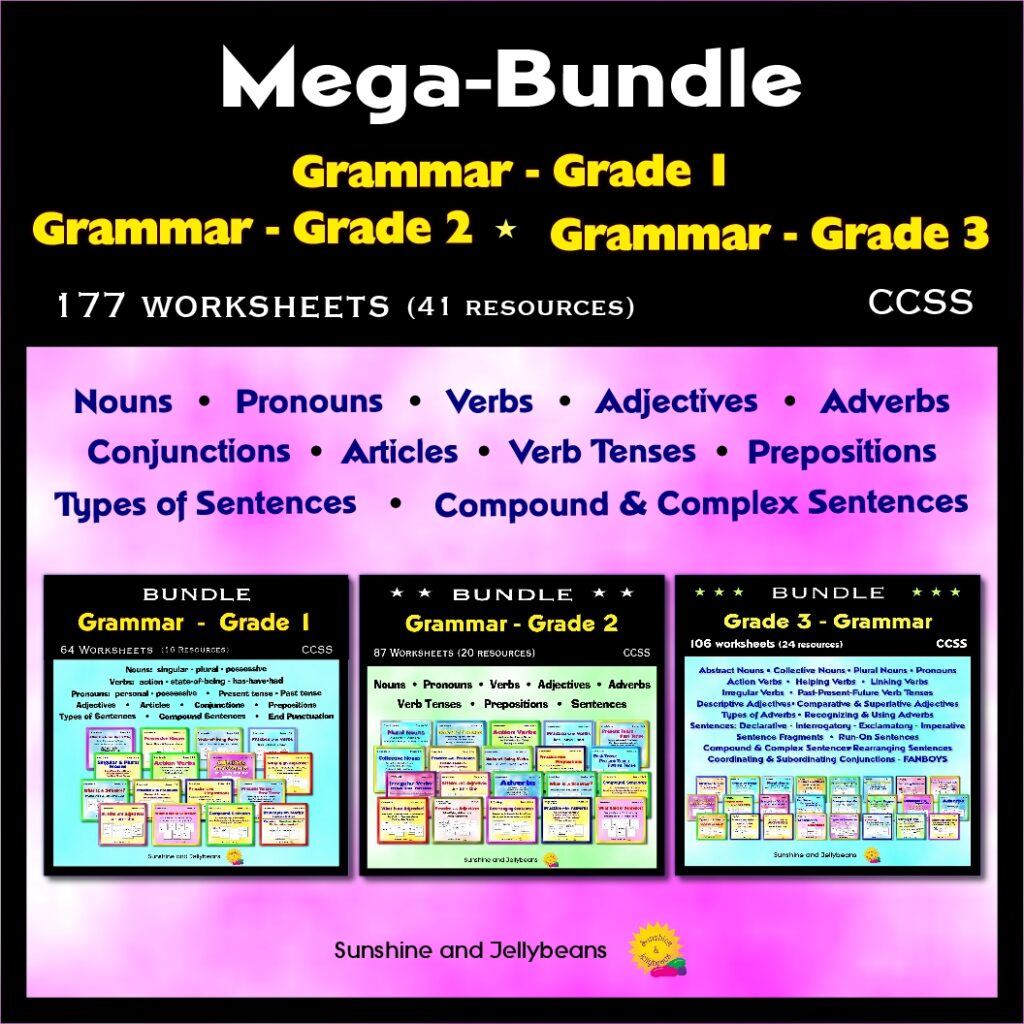 MEGABUNDLE - Grades 1-2-3 Grammar Bundles - 177 worksheets - verbs ...