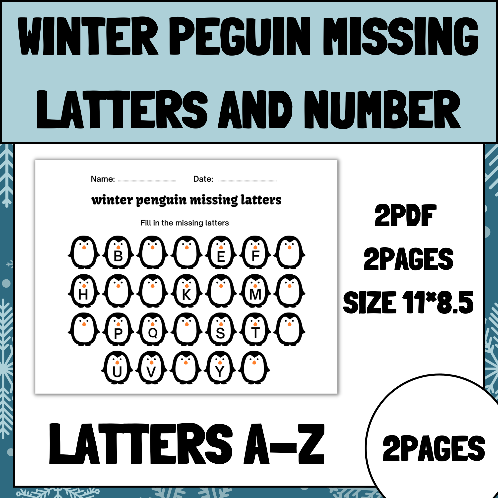 Fun winter activities missing letters A-Z & missing numbers | winter ...