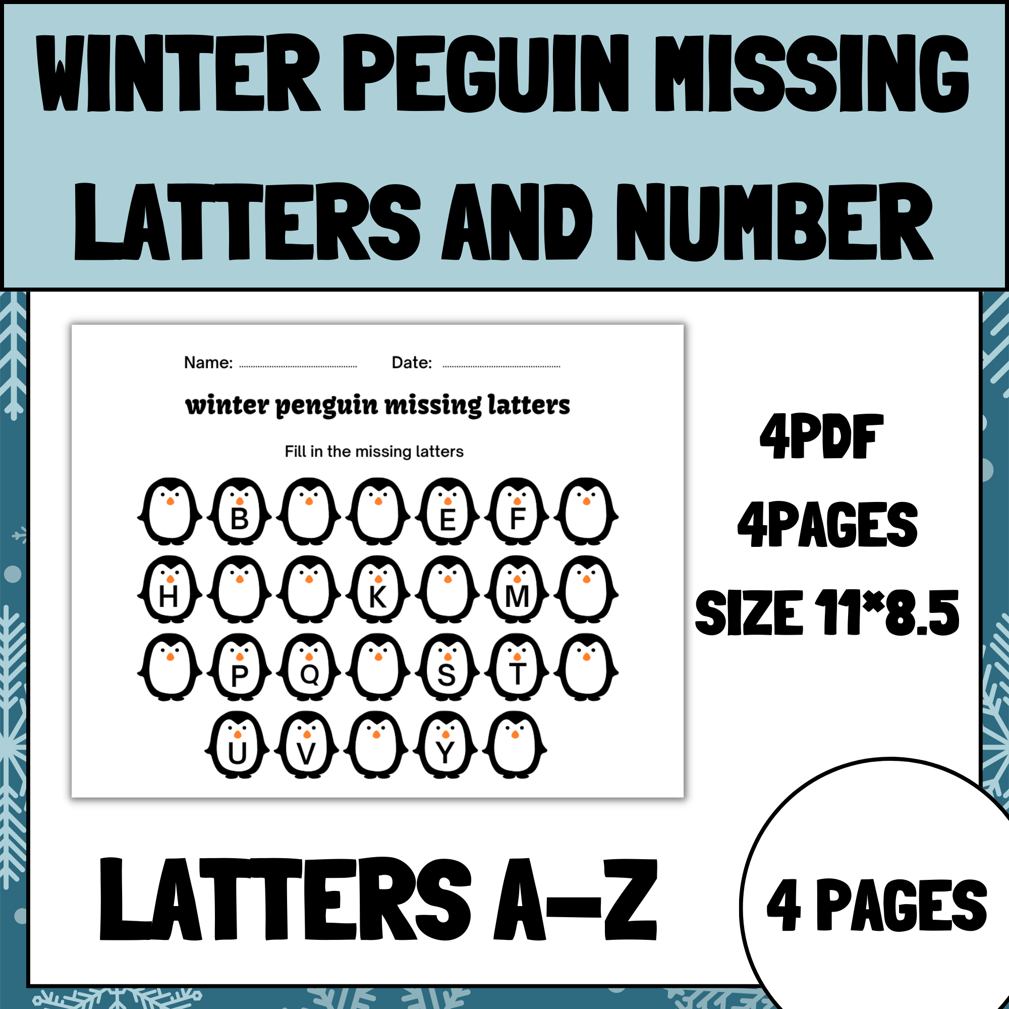 Fun winter activities missing letters A-Z & missing numbers | winter ...