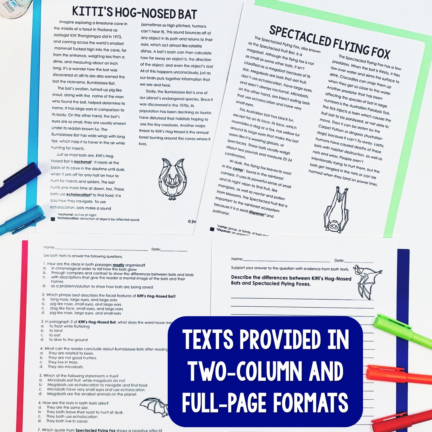 Paired Texts [Print & Digital]: Bats, Owls, & Spiders for Grades 4-6 ...